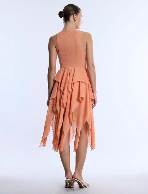 Bcbgmaxazria Ruffle Handkerchief Hem Midi Dress