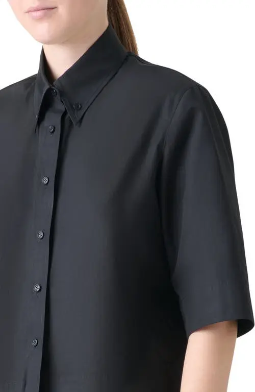 Akris Cotton Poplin Crop Button-down Shirt - Black