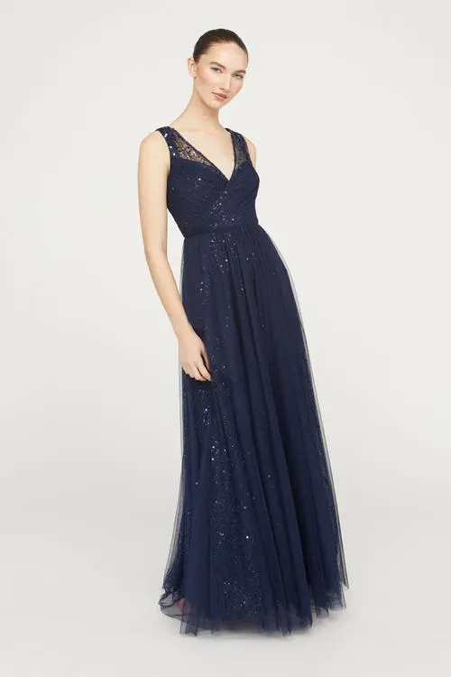 Theia Kiana Beaded V-neck Gown