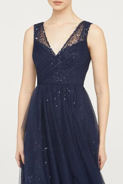 Theia Kiana Beaded V-neck Gown