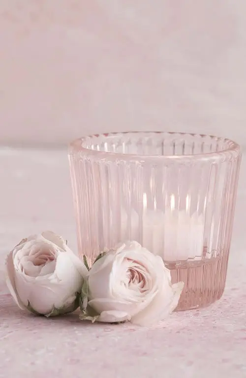 THE COLLECTIVE HOME Pressed Pink Glass Tealight / Votive Holdersset Of 4 - Clear