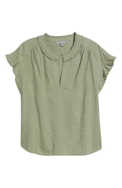 Wit & Wisdom Embroidered Split Neck Top - Oregano