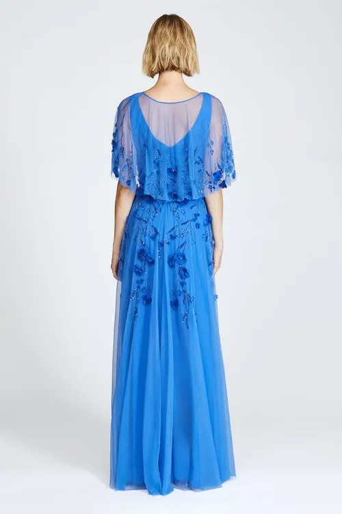 Theia Fabiana Beaded Capelet Gown