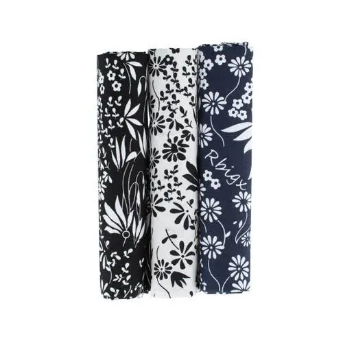Trafalgar Ezra'a Stately Floral 3 Pack Cotton Handkerchiefs - Black/ White/ Navy Blue