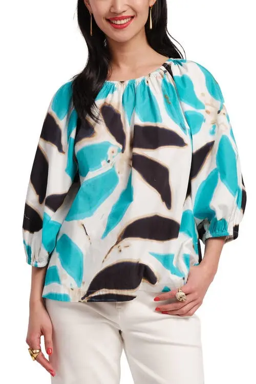 FRANCES VALENTINE Bliss Top In Banana Leaf Print - Blue/multi