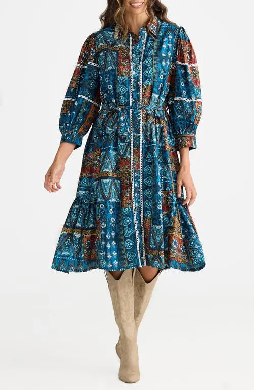 TALISMAN THE LABEL Castella Patchwork Print Shirt Dress