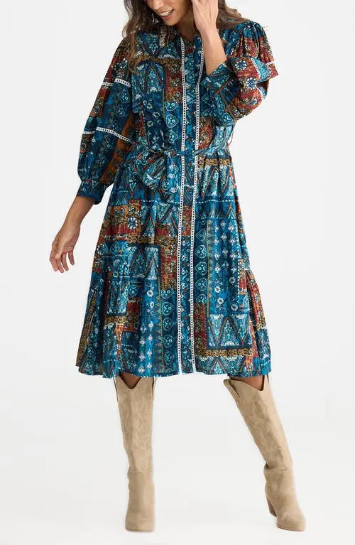 TALISMAN THE LABEL Castella Patchwork Print Shirt Dress