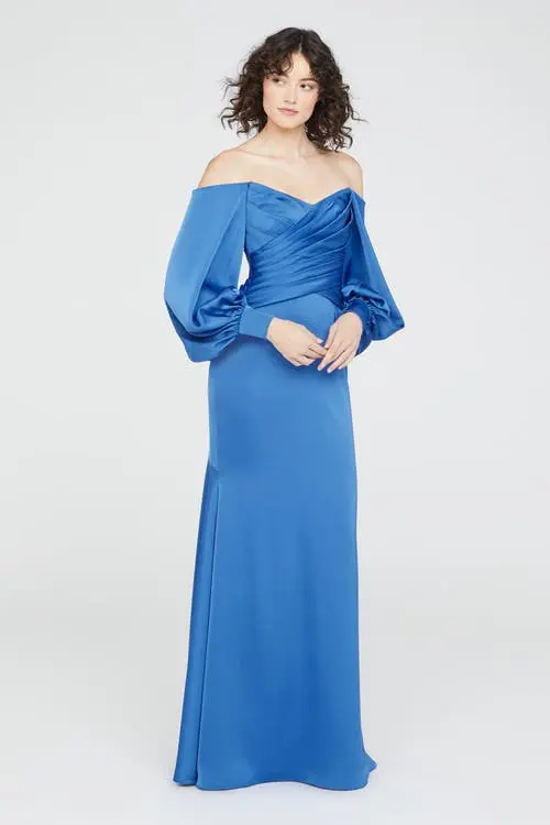 Theia Milenia Draped Sleeve Gown
