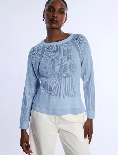 Bcbgmaxazria Pointelle Knit Sweater - Cloud