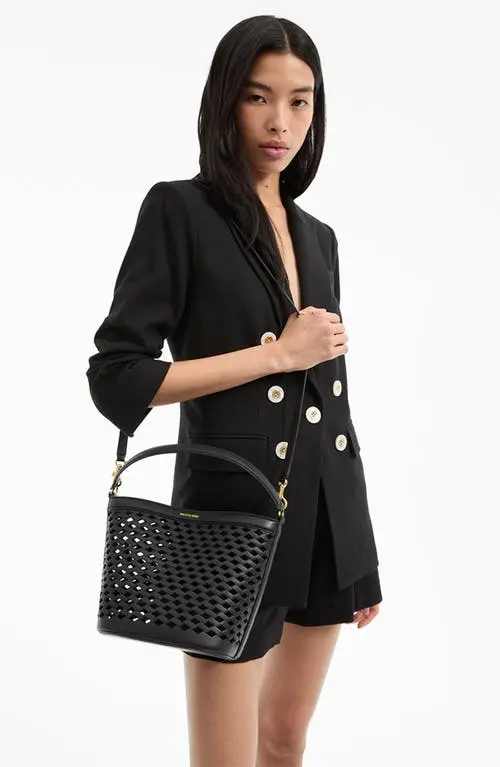 Veronica Beard Small Perforated Leather Bucket Bag