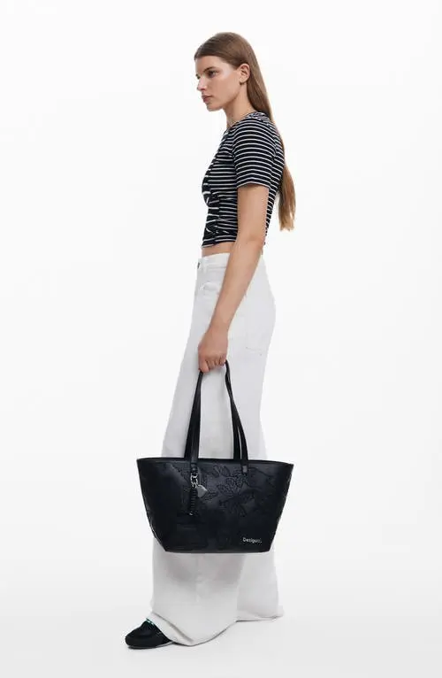 Desigual Leaf Jacquard Faux Leather Tote