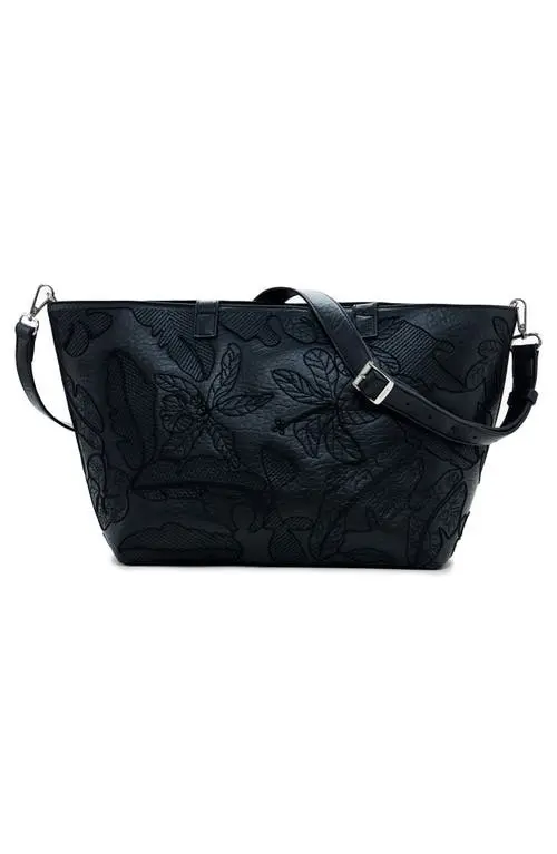 Desigual Leaf Jacquard Faux Leather Tote