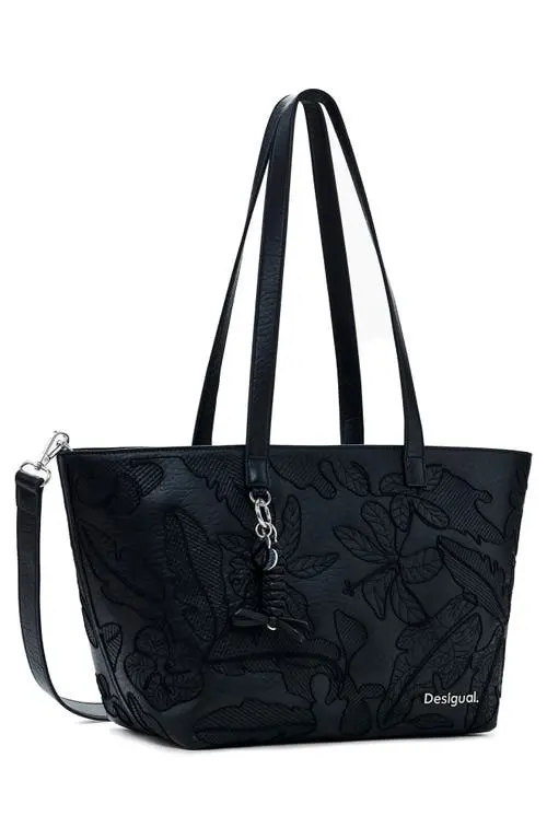 Desigual Leaf Jacquard Faux Leather Tote