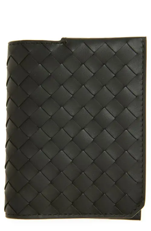 Bottega Veneta Piccolo Intrecciato Leather Bifold Wallet - 3009 Dark Green-silver