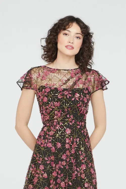 Theia Mariah Beaded Cocktail Dress