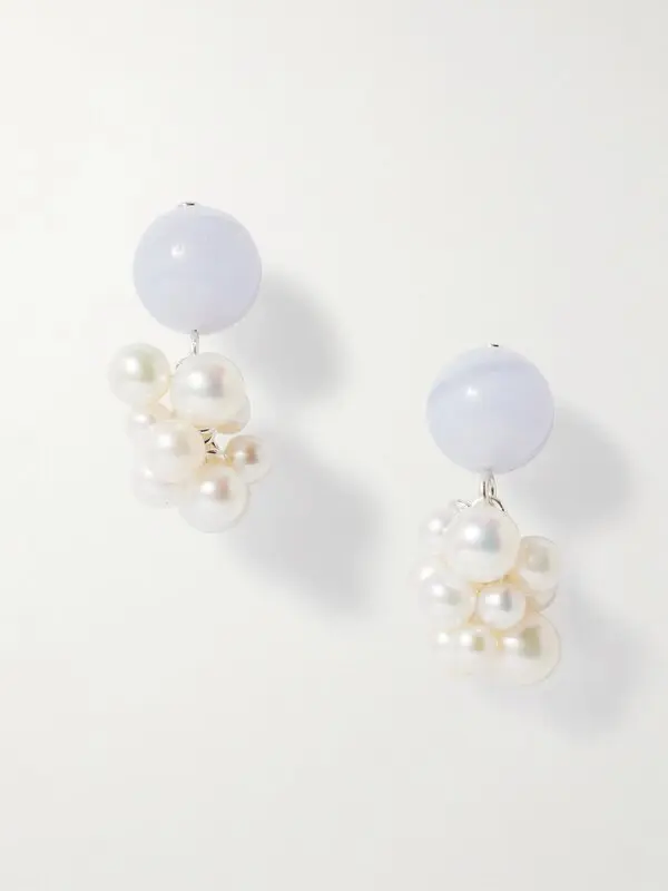 Completedworks Till The Stars Wane Agate And Pearl Earrings - Silver