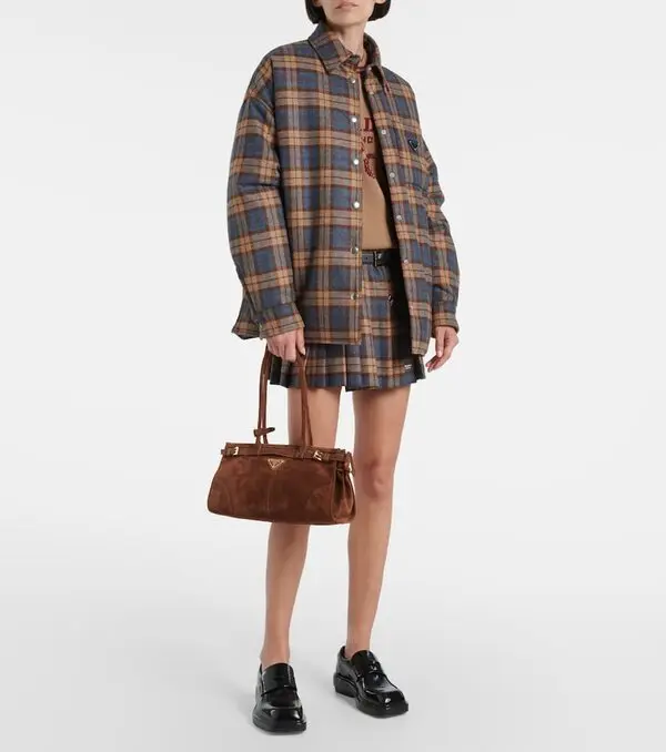 Prada Bonnie Medium Suede Shoulder Bag - Brown