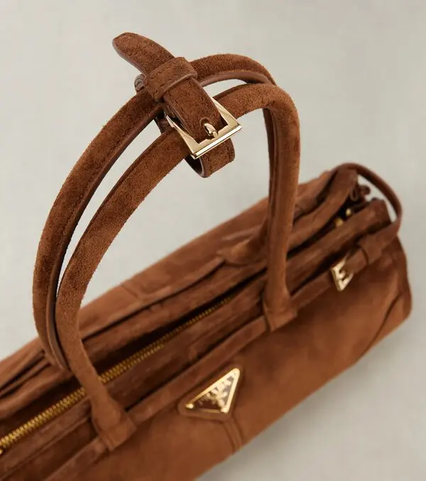 Prada Bonnie Medium Suede Shoulder Bag - Brown