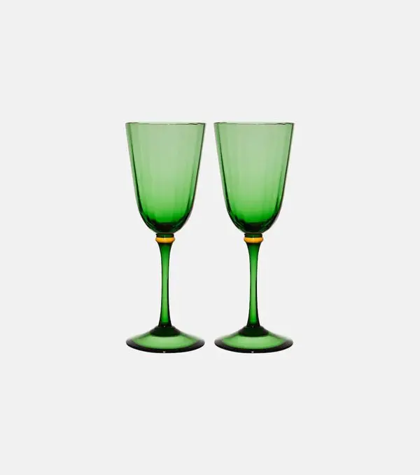 La DoubleJ Rainbow Set Of 2 Wine Glasses - Green