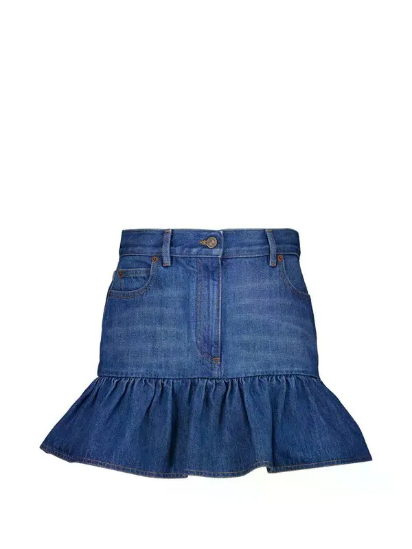 Valentino Garavani Ruffled Denim Mini Skirt - Blue