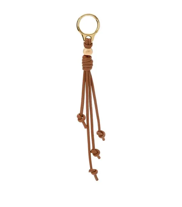 Loewe Leather Fringe Pebble Keychain - Beige