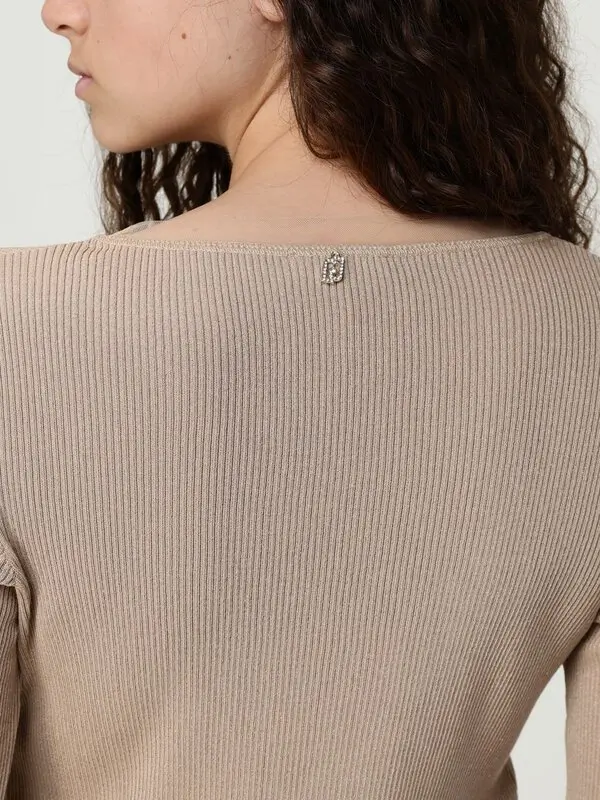 Liu Jo Ribbed V-neck Sweater With Embellished Detail