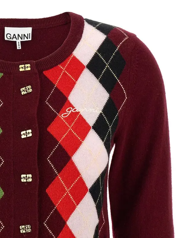 GANNI Merino Wool And Cashmere Cardigan - Bordeaux