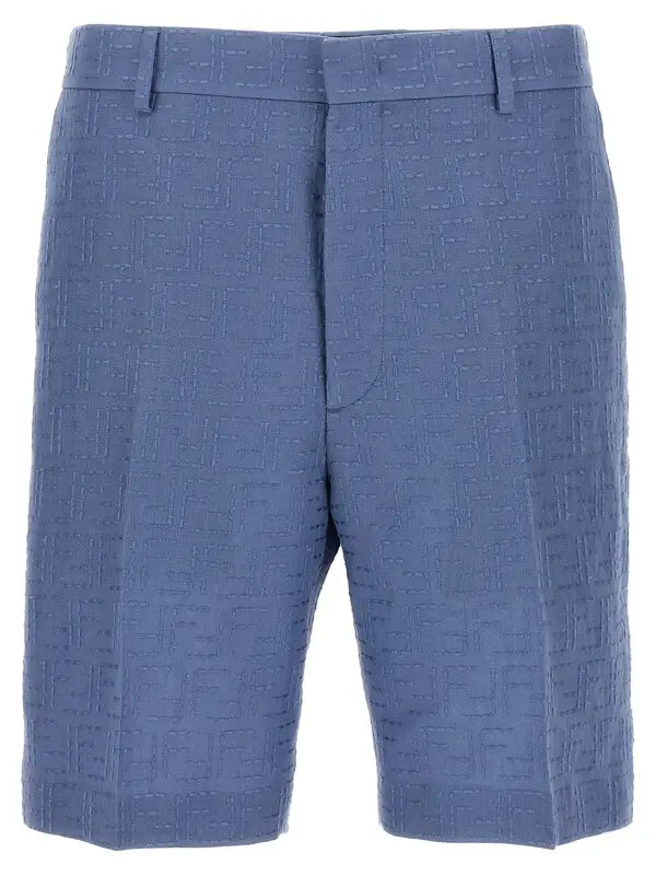Fendi Linen Ff Jacquard Bermuda Shorts - Light Blue