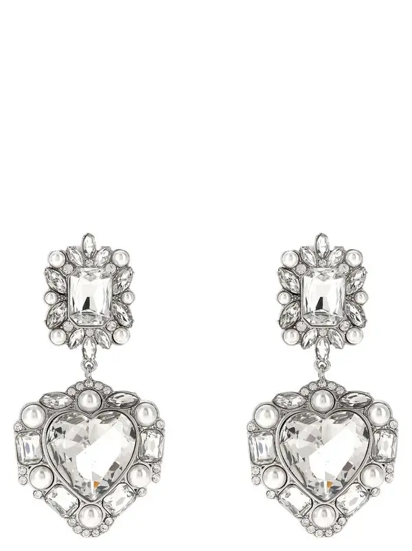 SELF-PORTRAIT Crystal Pearl Tiered Heart Earrings - Silver