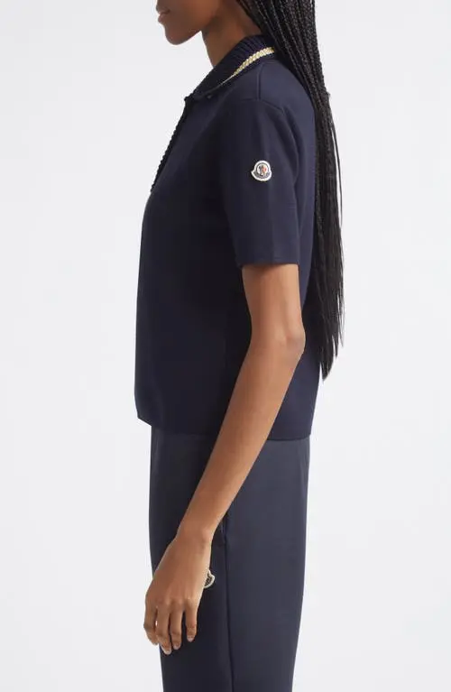 Moncler Knit Collar Cotton Polo - Blue