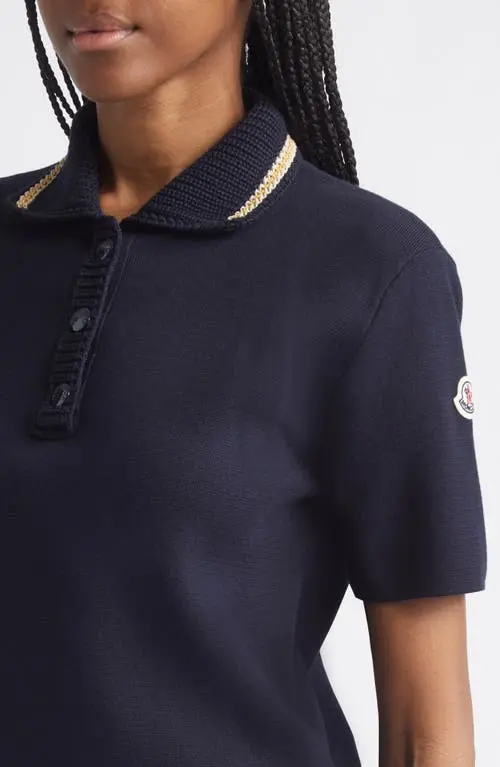 Moncler Knit Collar Cotton Polo - Blue