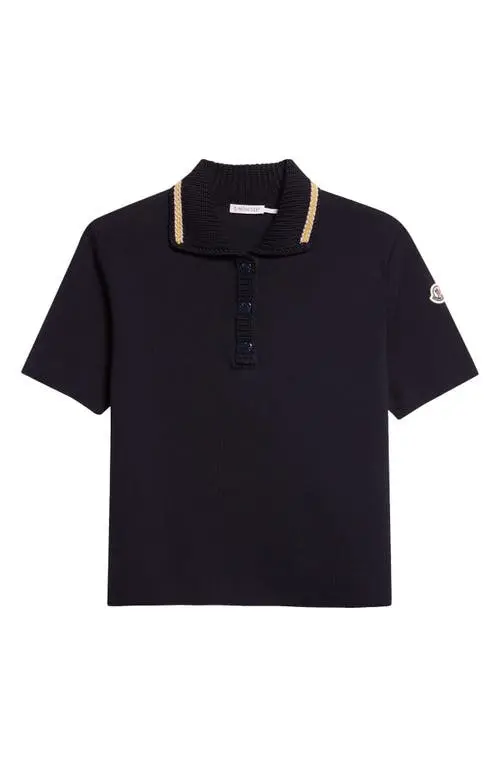 Moncler Knit Collar Cotton Polo - Blue