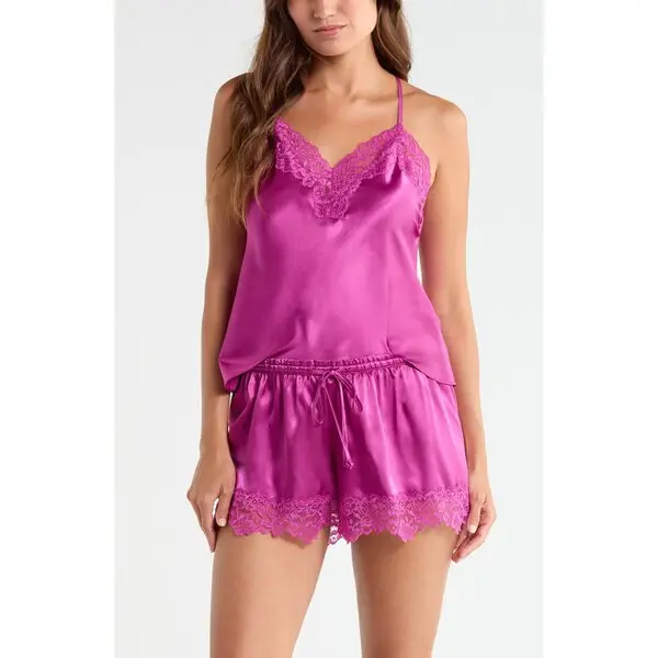 IN BLOOM BY JONQUIL Paulina Satin Lace Trim Pajamas - Red Violet