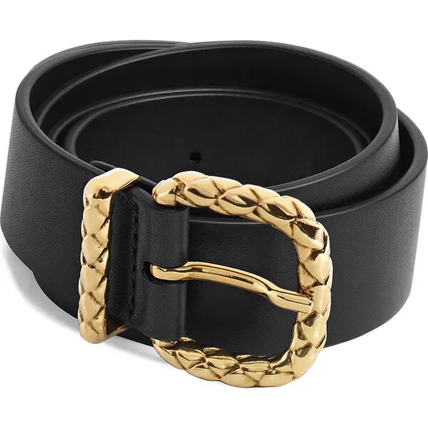 Bottega Veneta Coaxial Leather Belt - Black/ Brass