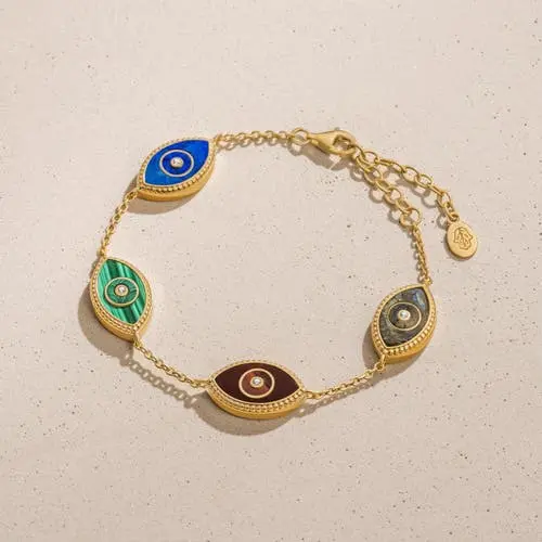 KARMA AND LUCK Evil Eye Multi Stone Chain Bracelet