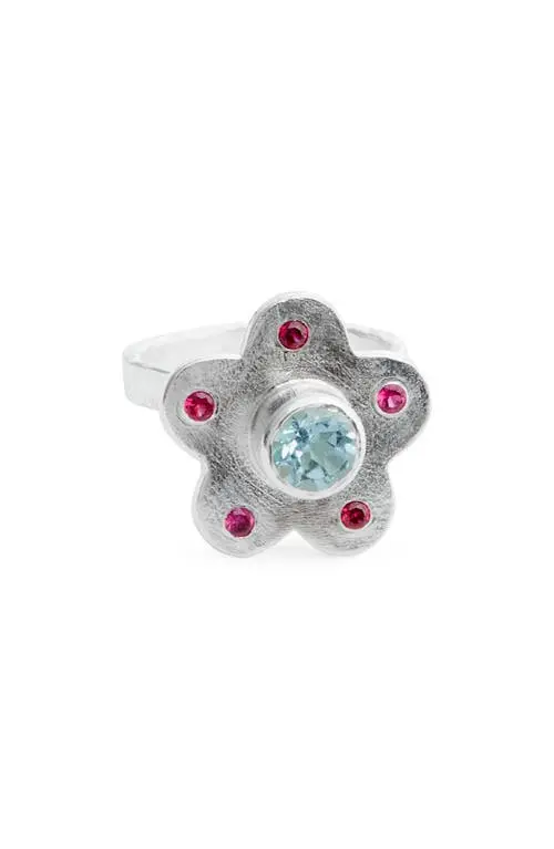 SHANA CAVE Flower Ring - Silver Blue Topaz Ruby
