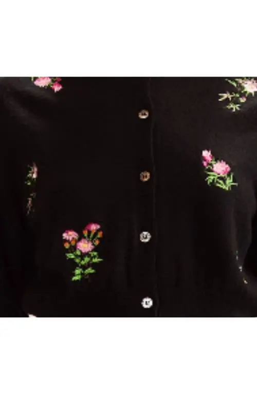 Cynthia Rowley Floral Embroidered Cardigan - Black Multi