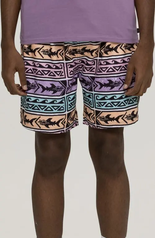 MAUI & SONS Shark Print Microfiber Swim Trunks