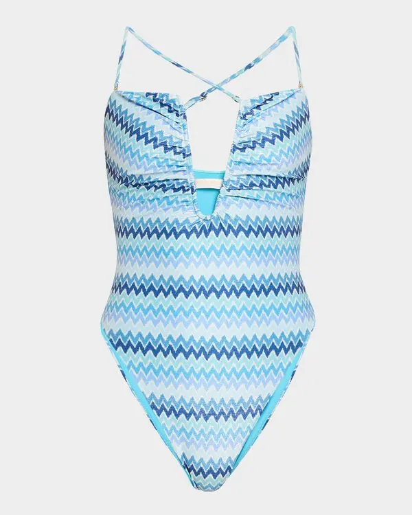 Ramy Brook Chevron Bianka One-piece Swimsuit - Beach Blue Chevron