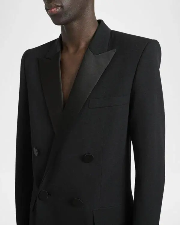 Balmain Apos;s Satin Peak Lapel Double-breasted Blazer Jacket