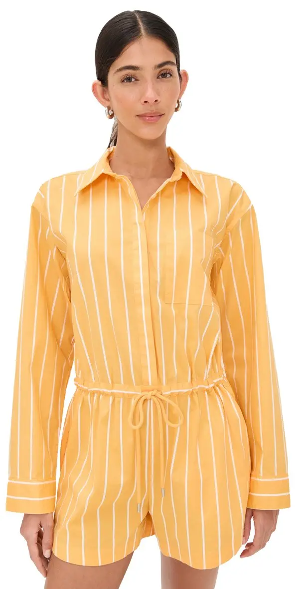 PISTOLA Amelie Striped Romper - Papaya Stripe