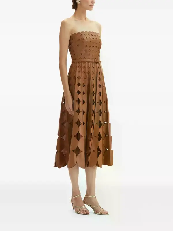 oscar de la renta cut-out leather midi dress Oscar De La Renta Cut-Out Leather Midi Dress In Brown - 50% Off