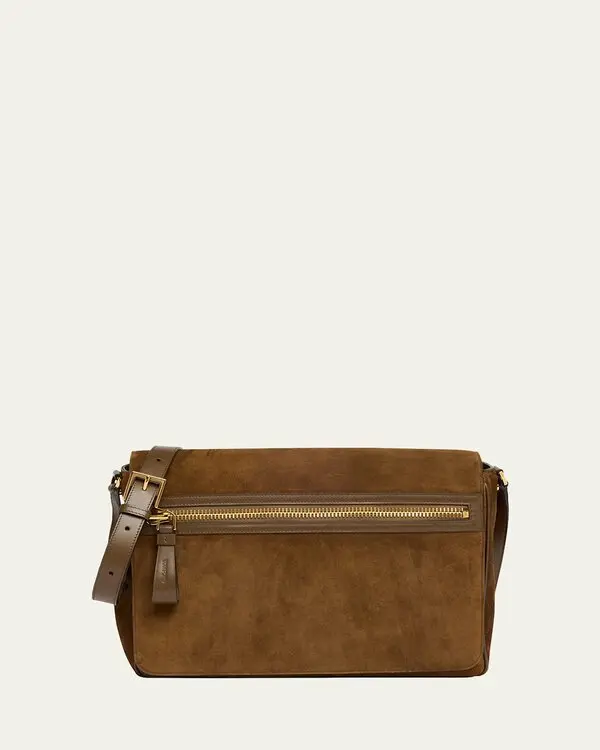 TOM FORD Buckley Large Flap Messenger Bag - Walnut