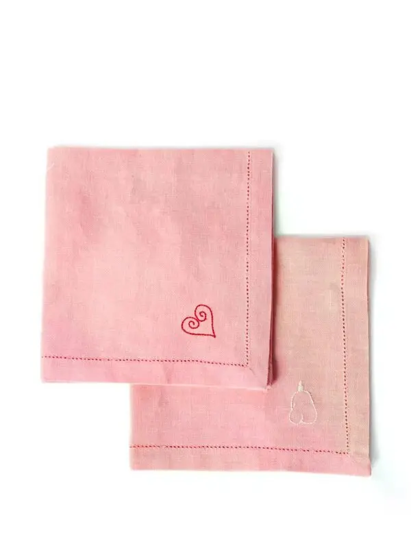 LAETITIA ROUGET Heart-embroidered Napkins - Pink