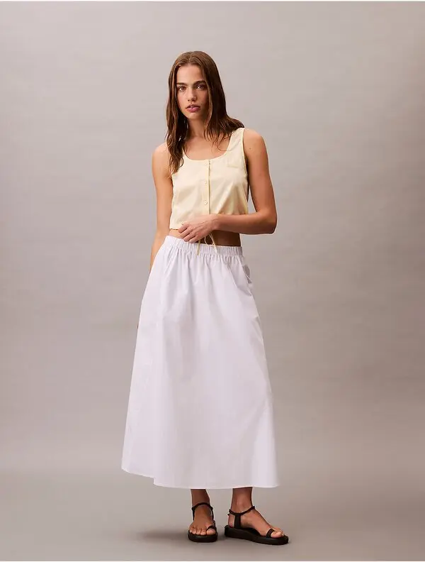 Calvin Klein Poplin Midi Skirt - Brilliant White