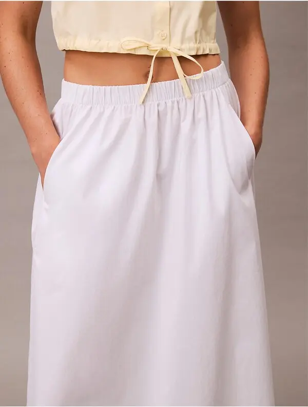 Calvin Klein Poplin Midi Skirt - Brilliant White