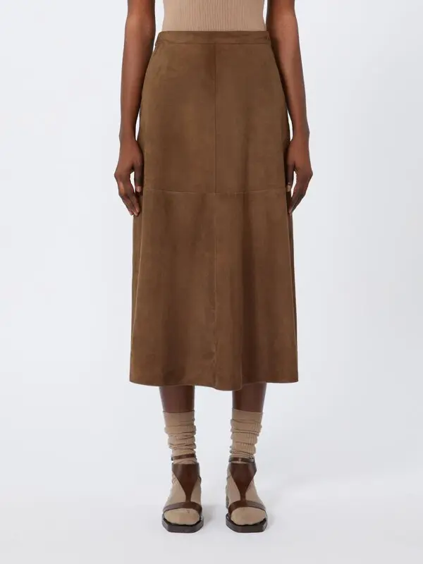 Max Mara Flared Midi Suede Skirt - Dark Brown