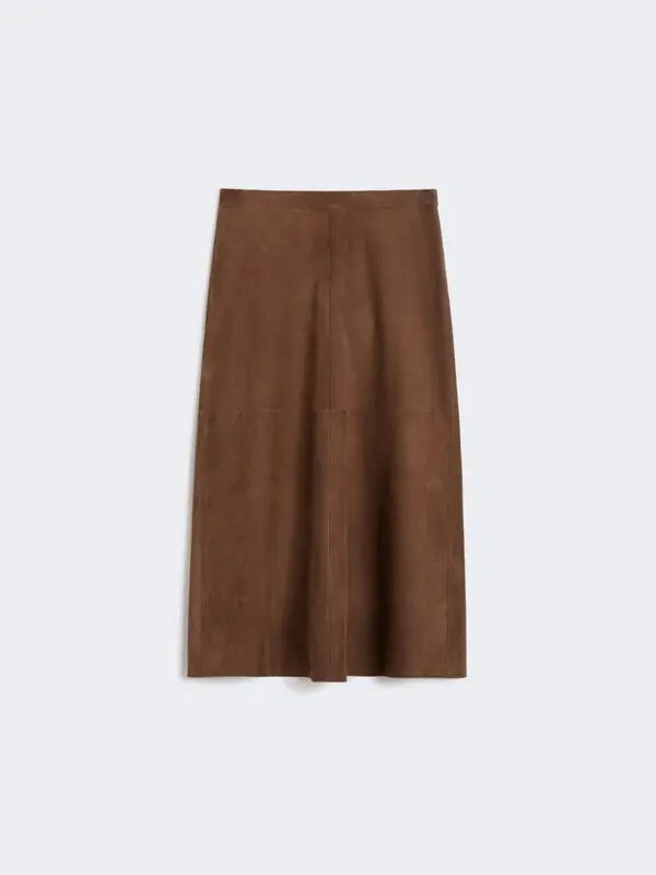 Max Mara Flared Midi Suede Skirt - Dark Brown