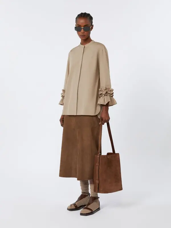 Max Mara Flared Midi Suede Skirt - Dark Brown