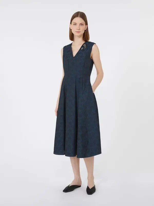 flared jacquard dress Embroidered Jacquard Flared Midi Dress, IVORY / 8 main image 1